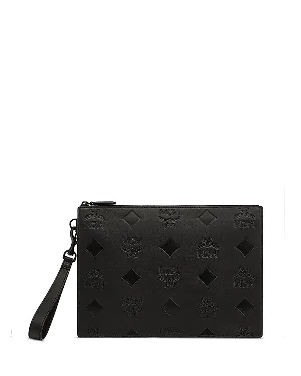 Mcm Aren Medium Leather Pouch - Black