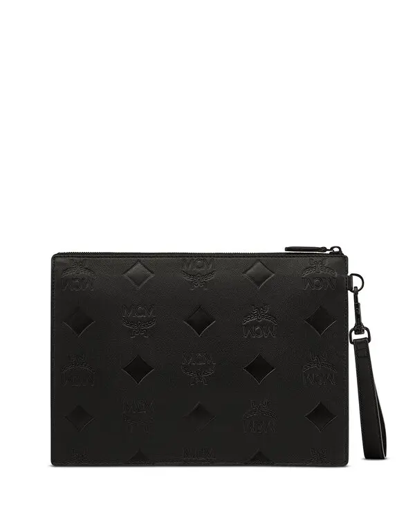 Mcm Aren Medium Leather Pouch - Black