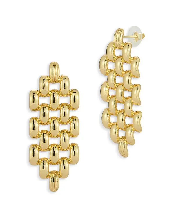 Aqua Panther Link Drop Earrings - Gold