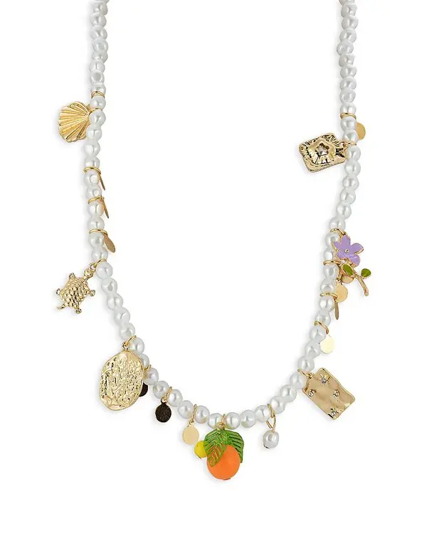 Bloomingdale'S Crystal And Imitation Pearl Charm Necklace - Multi/gold
