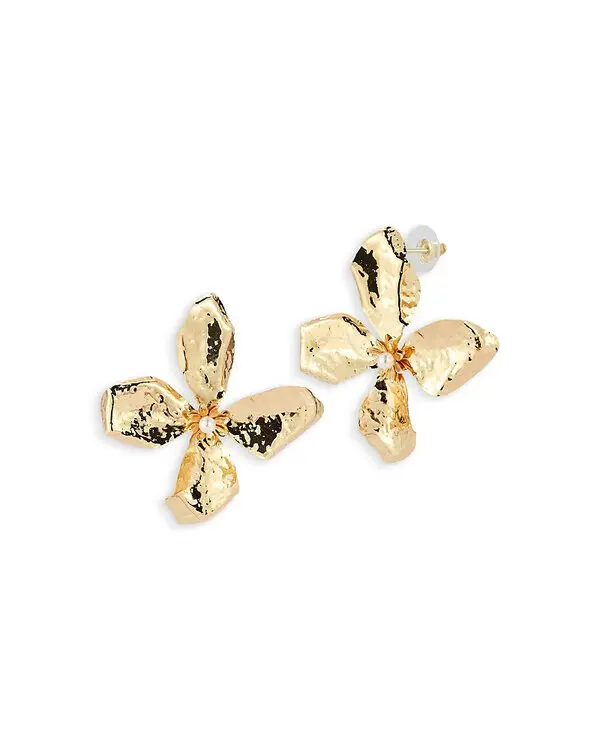 Aqua Imitation Pearl Flower Stud Earrings - Gold