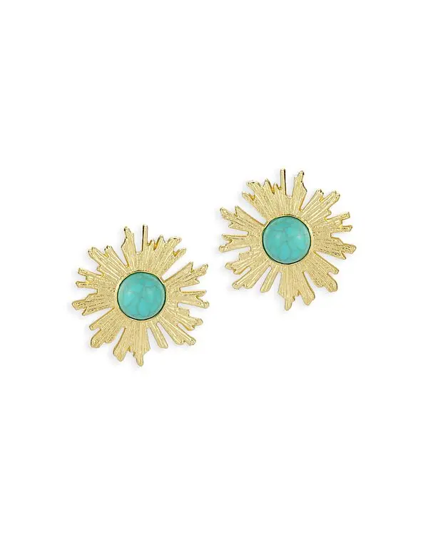 Aqua Turquoise Sun Statement Stud Earrings - Blue/gold