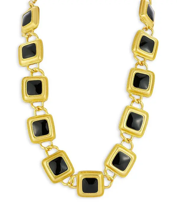 Aqua Crystal Statement Necklace - Black/gold