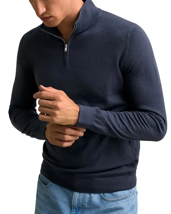 REISS Slim Fit Quarter Zip Merino Wool Sweater - Midnight Navy