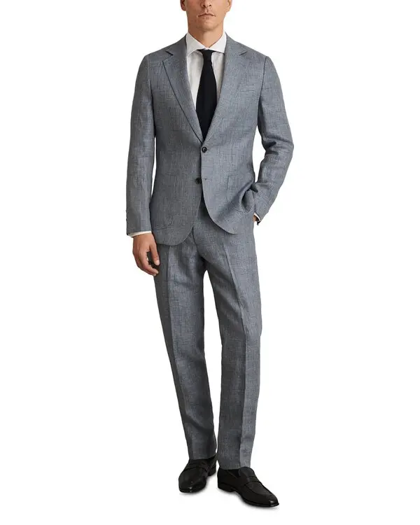 REISS Slim Fit Prince Of Wales Check Linen Blazer