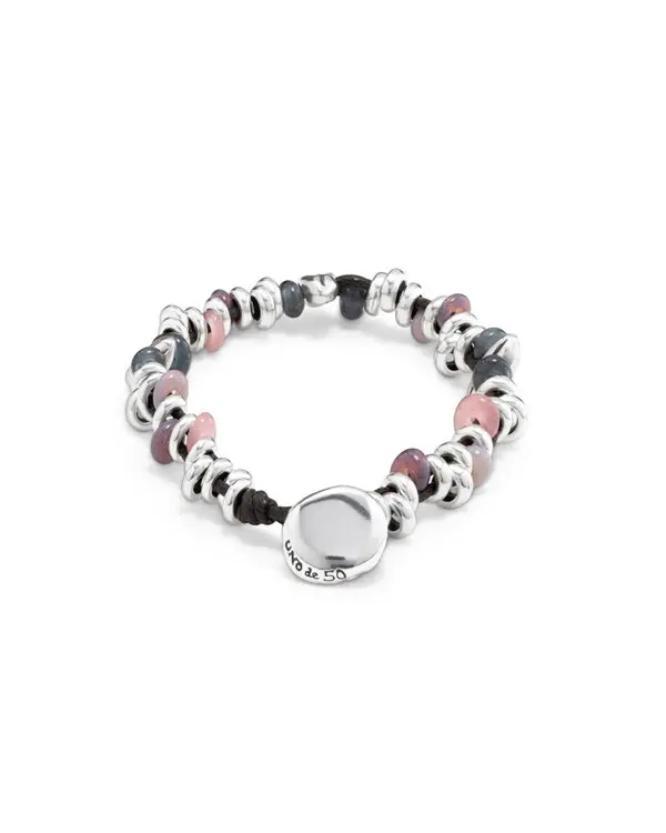 UNODE50 Sterling-plated Beaded Leather Bracelet