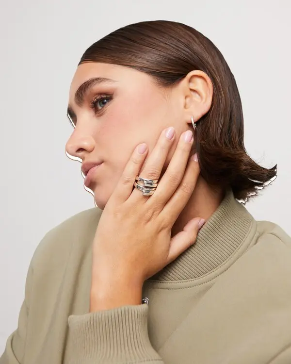 UNODE50 18k -plated Multiband Ring With Irregular Slits - Silver