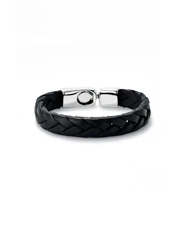 UNODE50 Braided Leather Bracelet With Sterling Silver Plated Clasp - Black