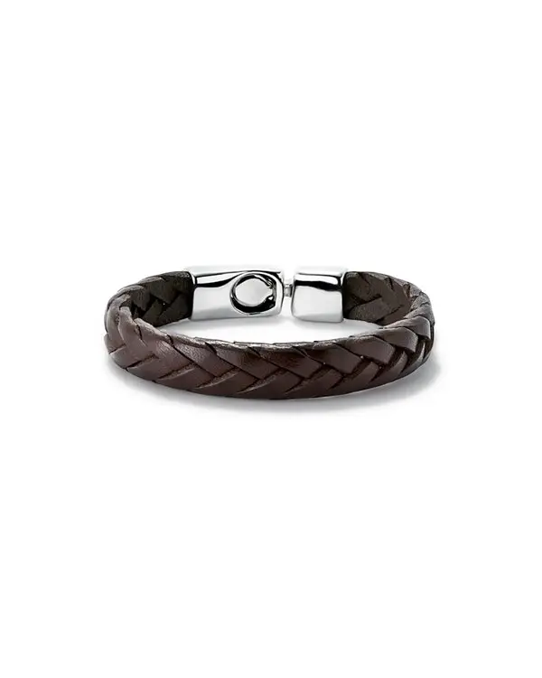 UNODE50 Leather Braided Bracelet With Sterling Silver Plated Clasp - Brown