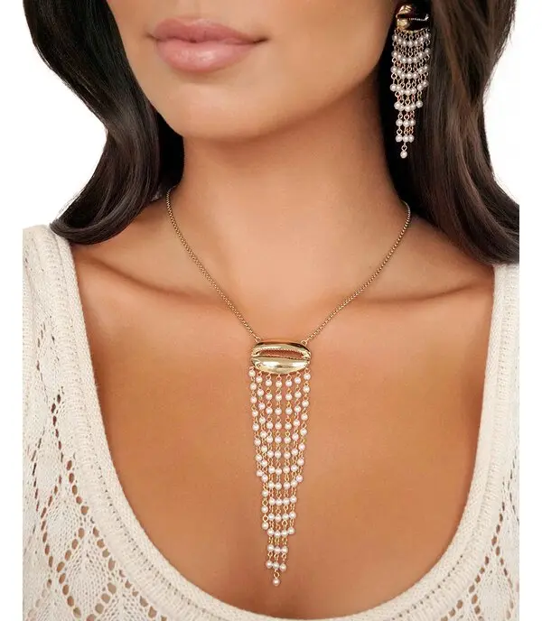 Ettika Mykonos Shell Imitation Pearl Fringe Pendant Necklace