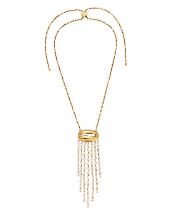 Ettika Mykonos Shell Imitation Pearl Fringe Pendant Necklace