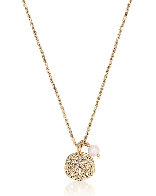 Ettika Pave Sand Dollar & Cultured Freshwater Pearl Pendant Necklace - Gold