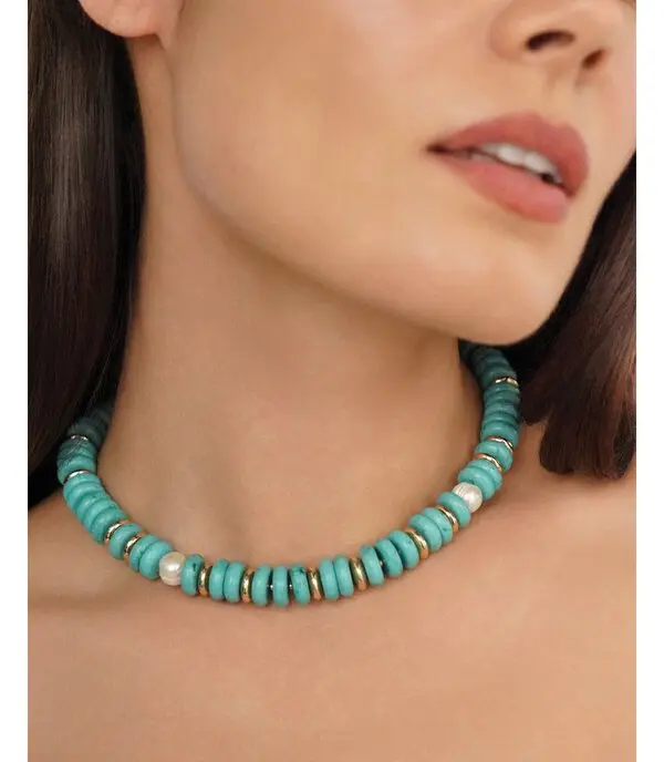Ettika Saint Tropez Stone Breaded Collar Necklace - Gold