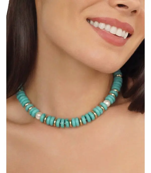 Ettika Saint Tropez Stone Breaded Collar Necklace - Gold