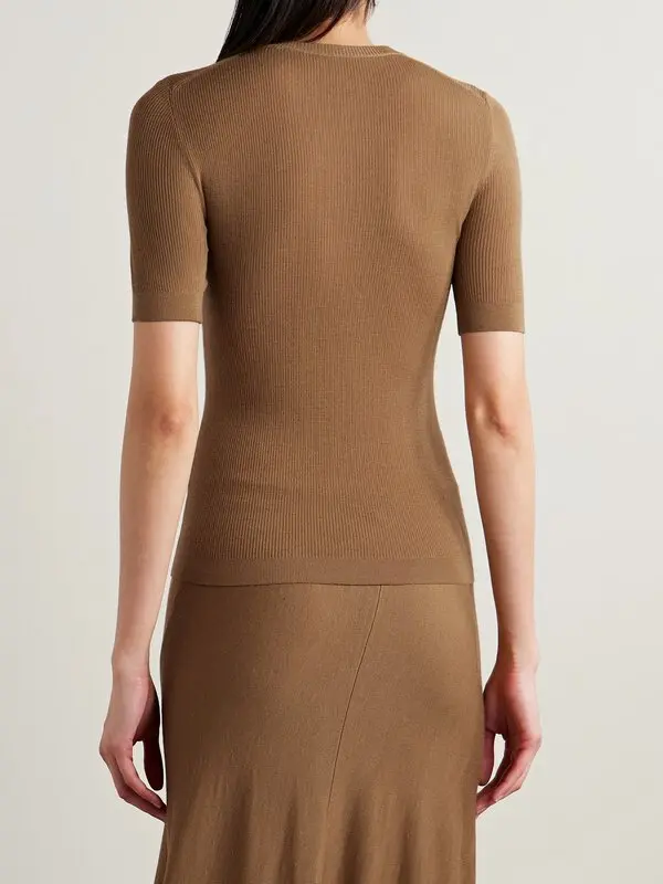 Khaite Celina Ribbed Wool-blend Top - Brown