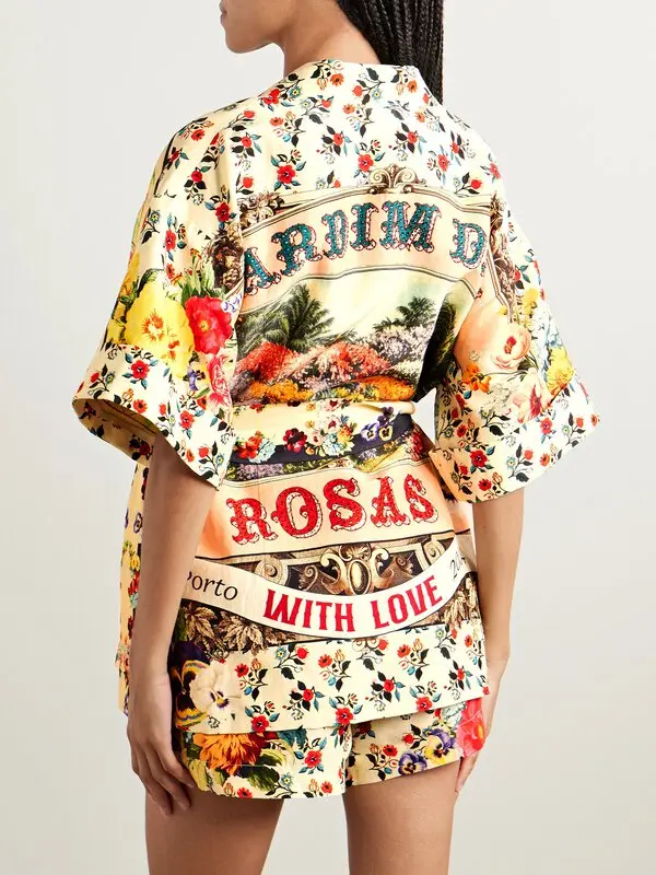 Camilla Double-breasted Belted Printed Linen And Silk-blend Jacket