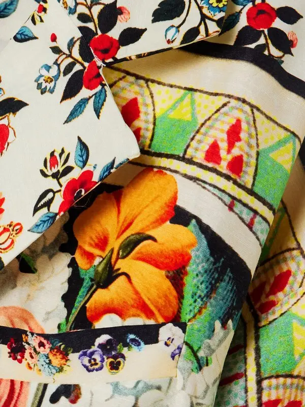 Camilla Double-breasted Belted Printed Linen And Silk-blend Jacket