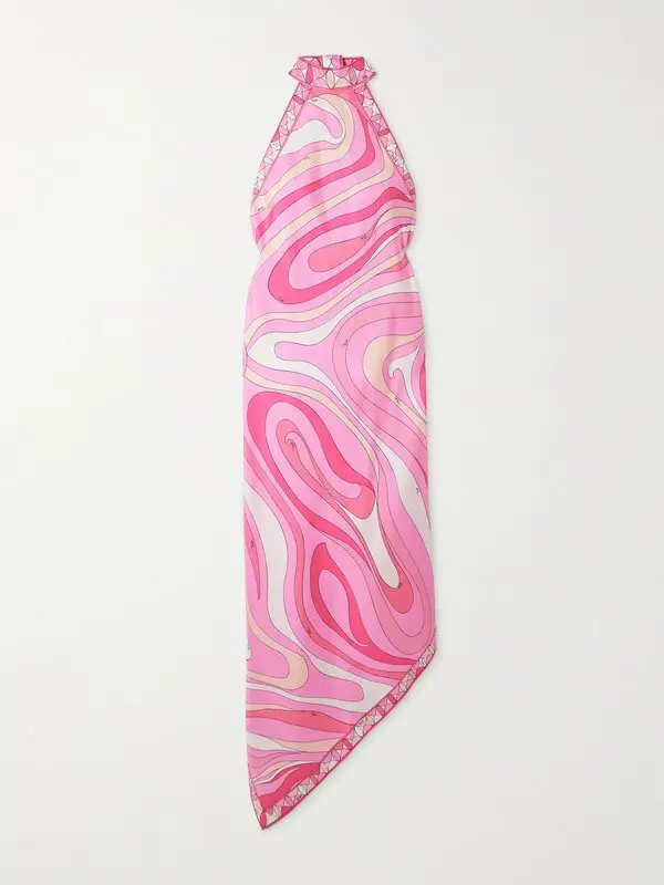 Emilio Pucci Halterneck Printed Silk-twill Midi Dress - Pink