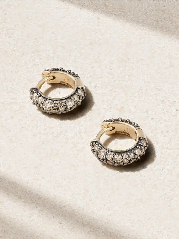 LUCY DELIUS Chubby Rhodium-plated 14-karat Gold And Diamond Hoop Earrings - Black
