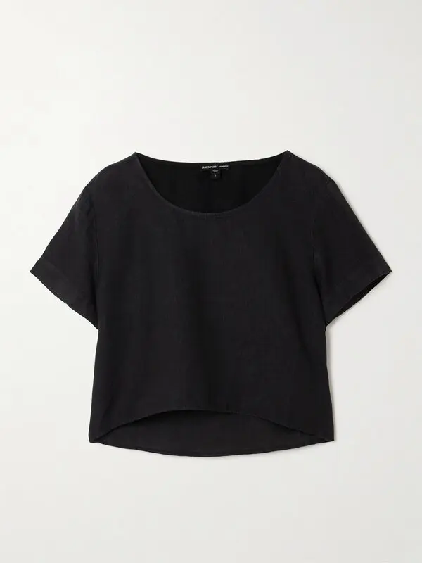 JAMES PERSE Cropped Linen-canvas T-shirt