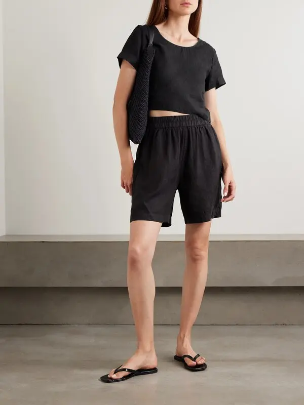 JAMES PERSE Cropped Linen-canvas T-shirt