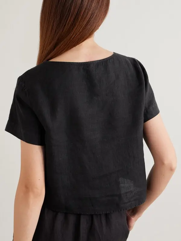 JAMES PERSE Cropped Linen-canvas T-shirt
