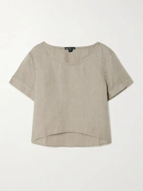 JAMES PERSE Cropped Linen-canvas T-shirt