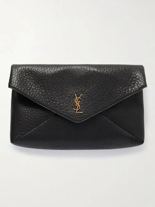 Saint Laurent Cassandre Large Textured-leather Clutch - Black
