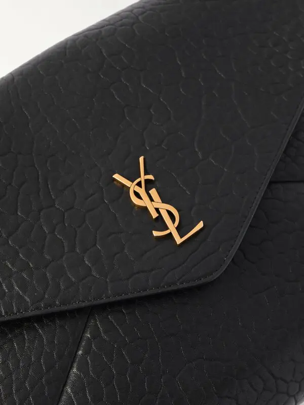 Saint Laurent Cassandre Large Textured-leather Clutch - Black