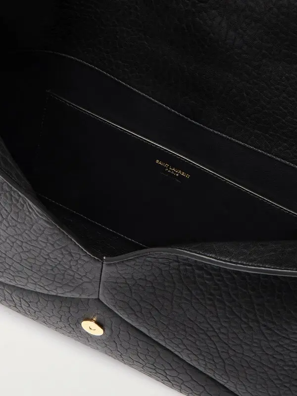 Saint Laurent Cassandre Large Textured-leather Clutch - Black