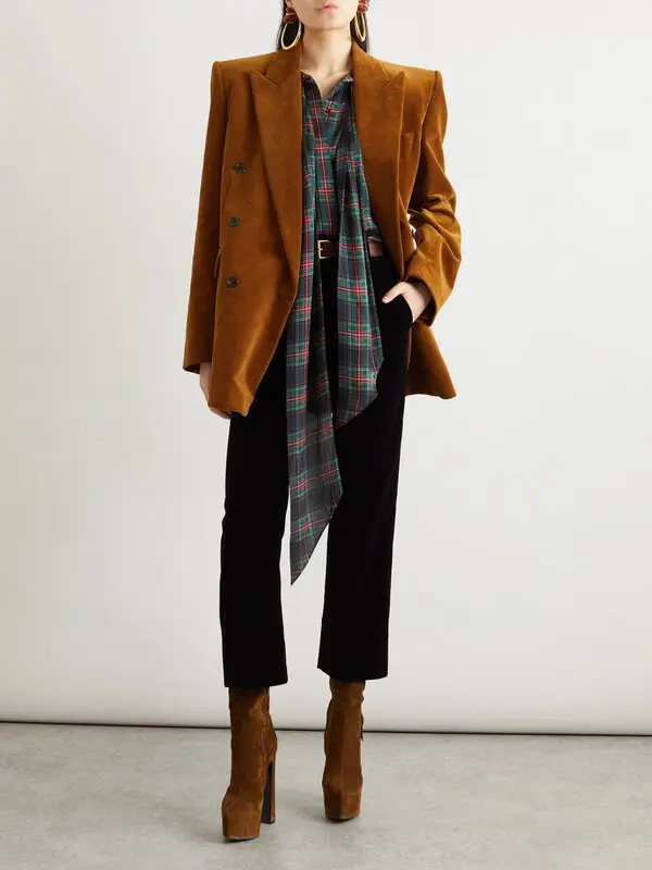 Saint Laurent Pussy-bow Checked Silk-chiffon Blouse