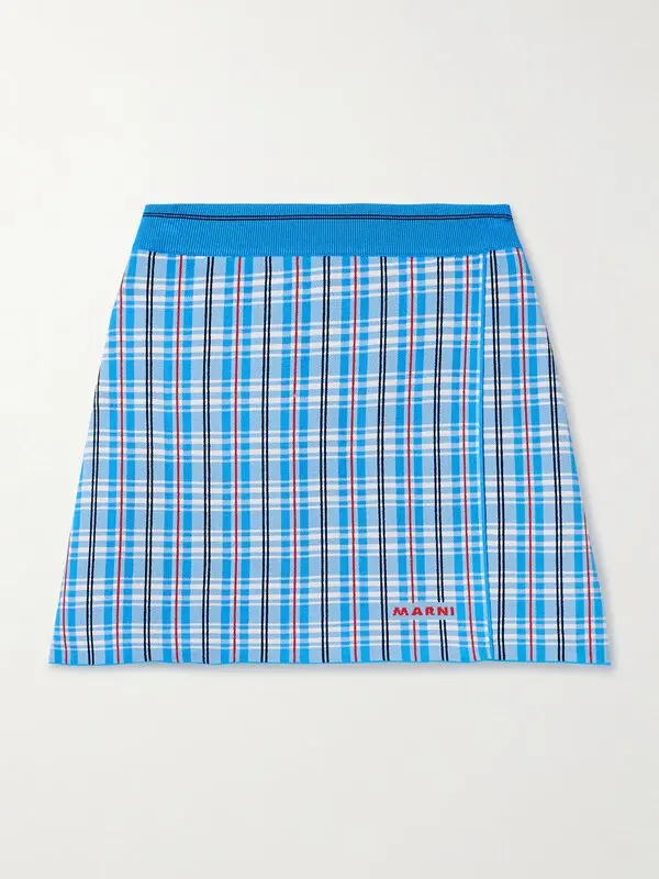Marni Wrap-effect Checked Stretch-knit Mini Skirt