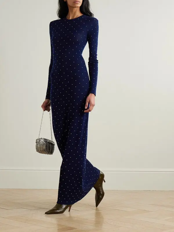 Rabanne Studded Wool-blend Maxi Dress - Blue