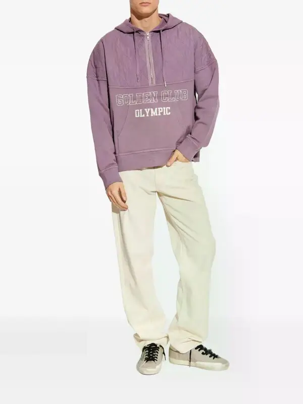 GOLDEN GOOSE Quilted-panel Half-zip Hoodie - Mauve