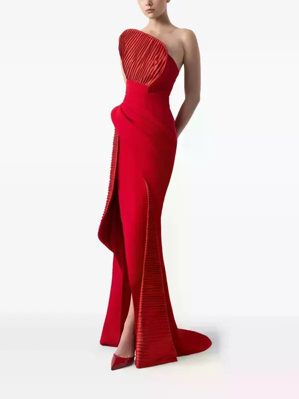 GABY CHARBACHY Pleated Draped Evening Gown