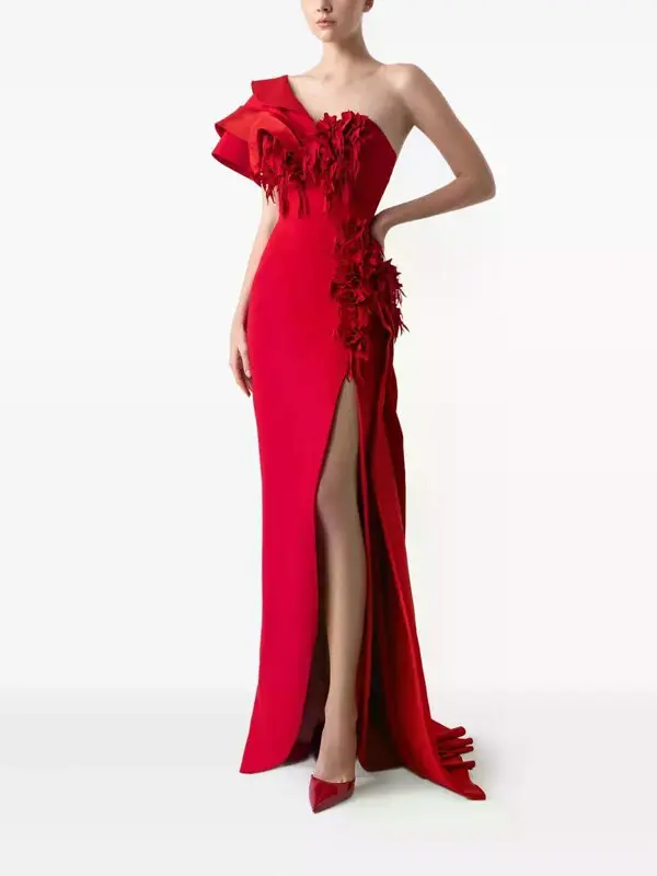 GABY CHARBACHY Ruffle-detail Side-split Evening Gown