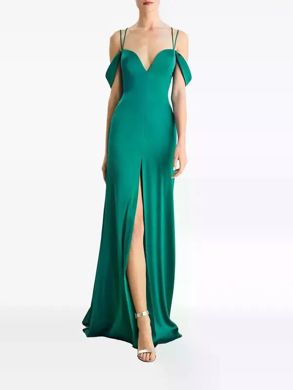 Vera Wang Cross-Back Split Gown In Green - 21% Off | Editorialist