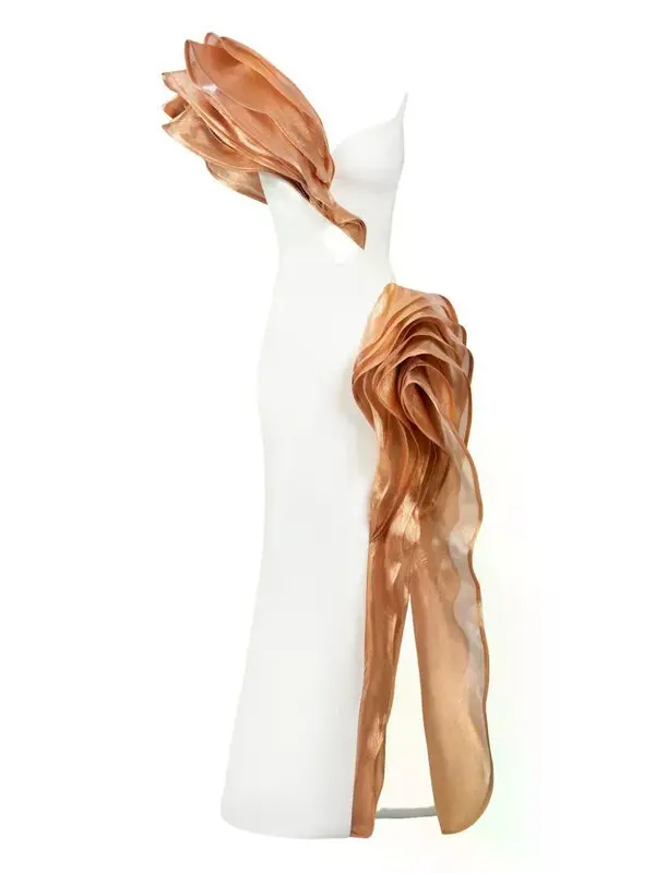 GABY CHARBACHY Ruffle-detail Evening Gown - White