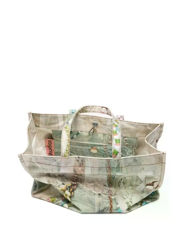 Acne Studios Lace-trimmed Printed Tote Bag - Green