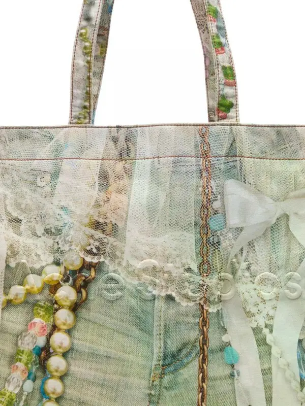 Acne Studios Lace-trimmed Printed Tote Bag - Green