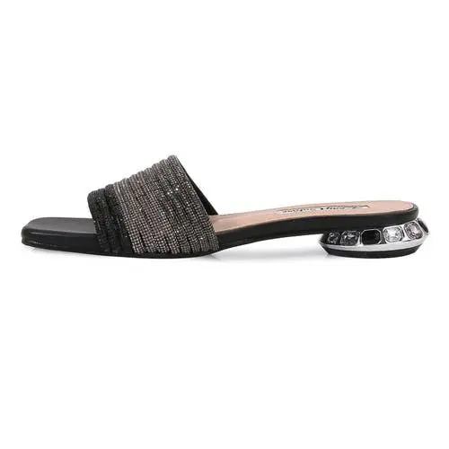 LADY COUTURE Rhinestone Straps Slide With Jewel Heel - Black Multi