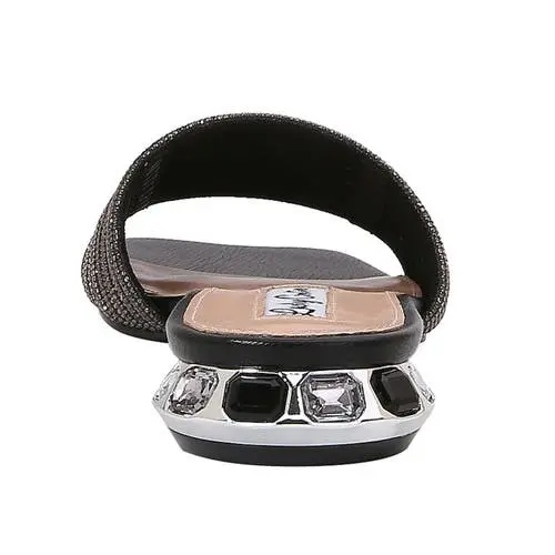 LADY COUTURE Rhinestone Straps Slide With Jewel Heel - Black Multi