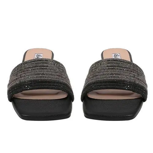 LADY COUTURE Rhinestone Straps Slide With Jewel Heel - Black Multi