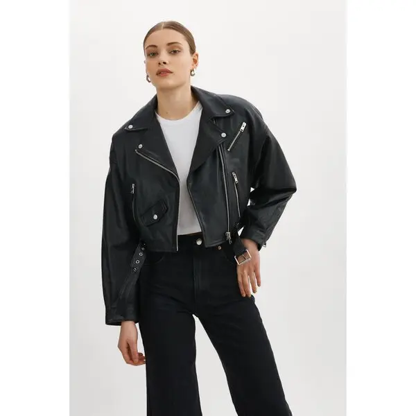 LAMARQUE Dylan 80's Leather Biker Jacket - Black