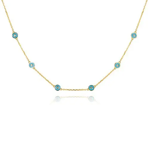 ANNA ZUCKERMAN Petit Bubble Charm Necklace - Sky Blue/yellow Gold