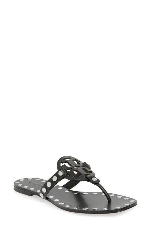 Tory Burch Miller Studded Thong Sandal - Perfect Black /silver