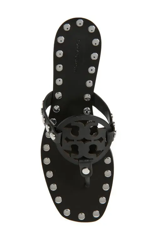 Tory Burch Miller Studded Thong Sandal - Perfect Black /silver