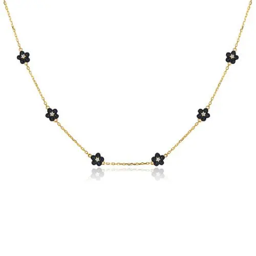ANNA ZUCKERMAN Petit Daisy Necklace - Black/yellow Gold