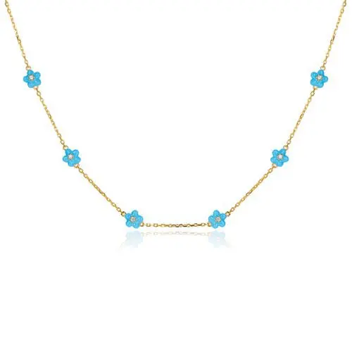 ANNA ZUCKERMAN Petit Daisy Necklace - Sky Blue/yellow Gold