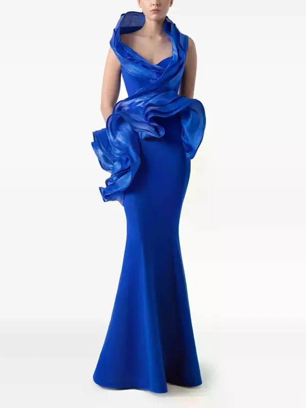 GABY CHARBACHY Draped Ruffle Evening Gown